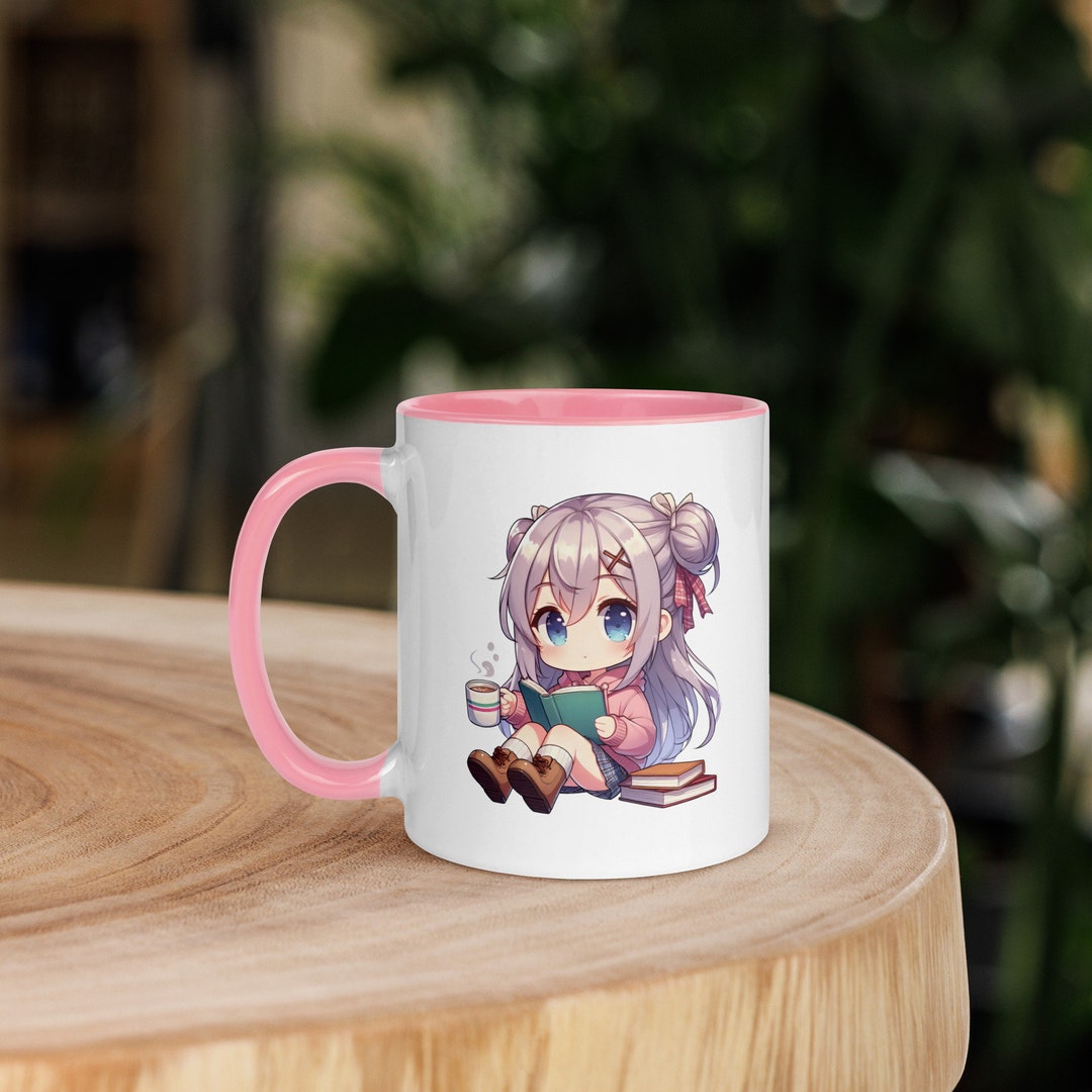 Cute Chibi Anime Girl coffee, Read, Repeat. - Etsy