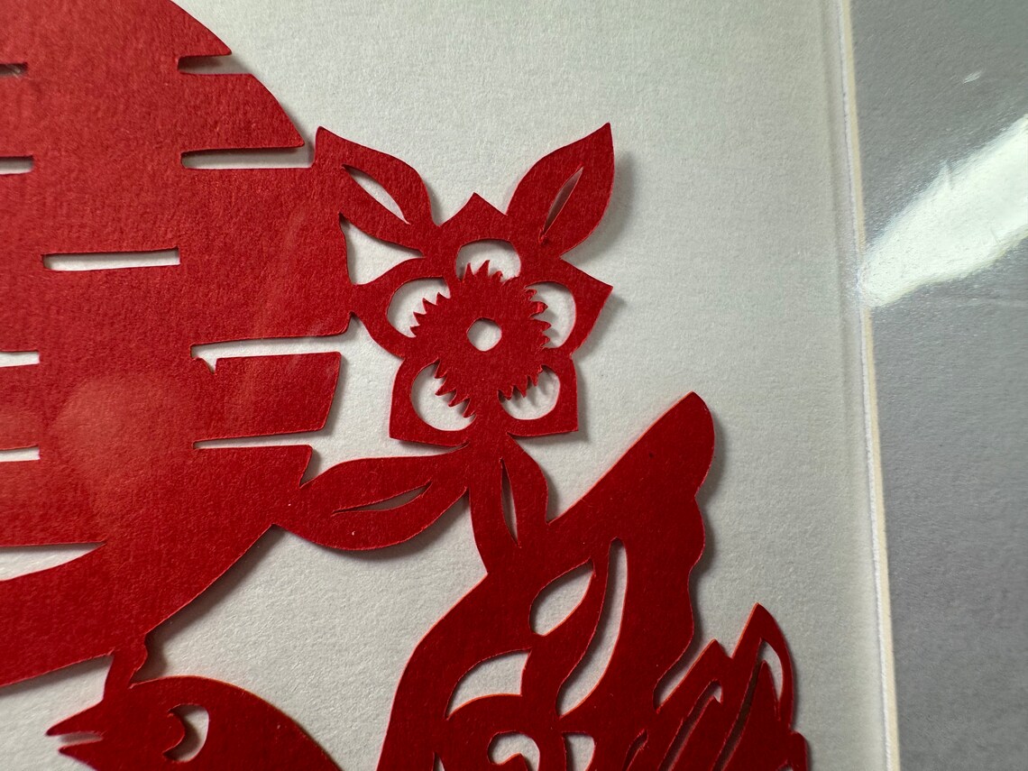 Double Happiness Paper Cut Twin Magpies With Floral Accents Vibrant ...