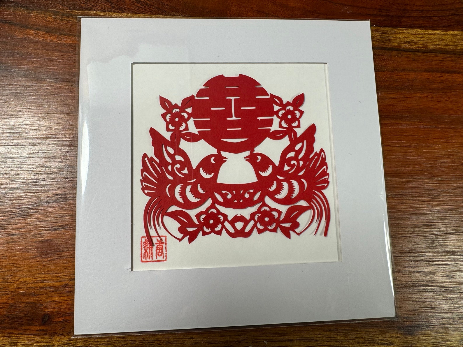 Double Happiness Paper Cut Twin Magpies With Floral Accents Vibrant ...