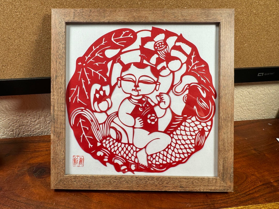Traditional Chinese Baby Paper Cut Pond and Lotus Flower Art ...