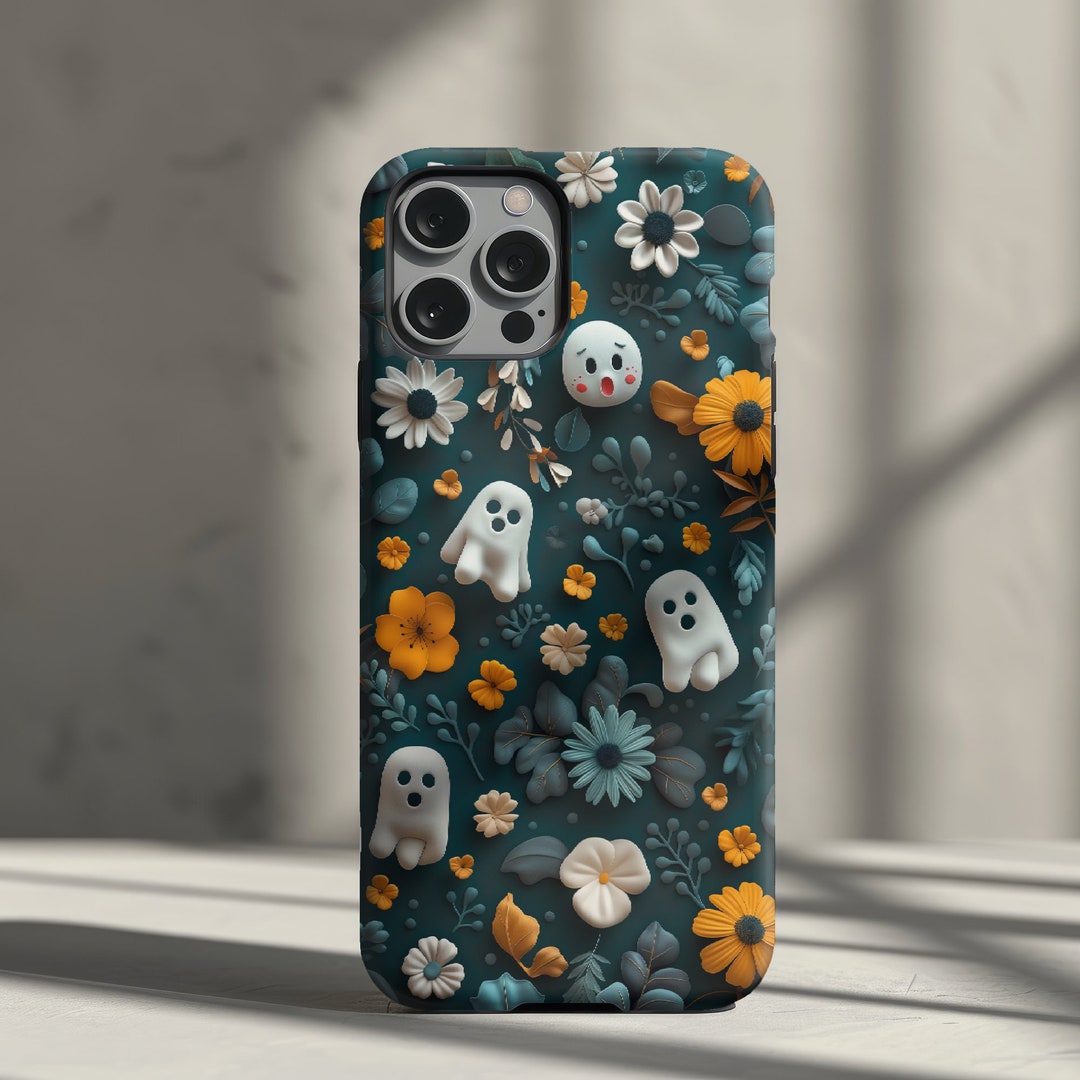 3D Clay Effect Ghosts and Flowers Phone Case Ghosts Floral Phone Cover ...