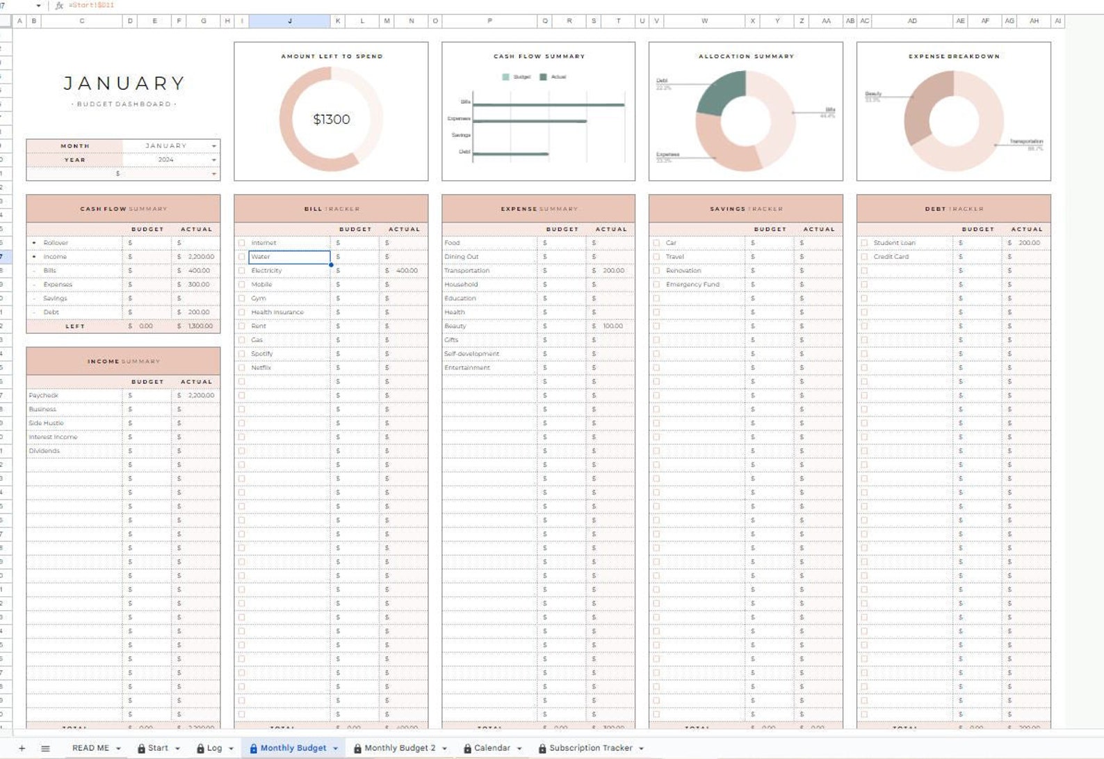Finance monthly Budget Spreadsheet for Google Sheets Planning Checklist ...