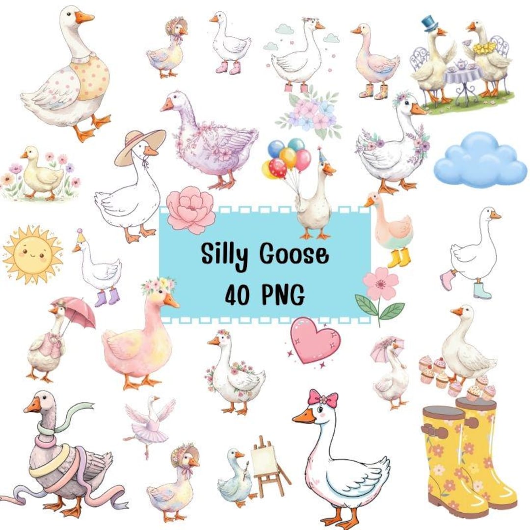 Silly Goose PNG Clipart Set: 40 Hand-drawn Illustrations (digital ...