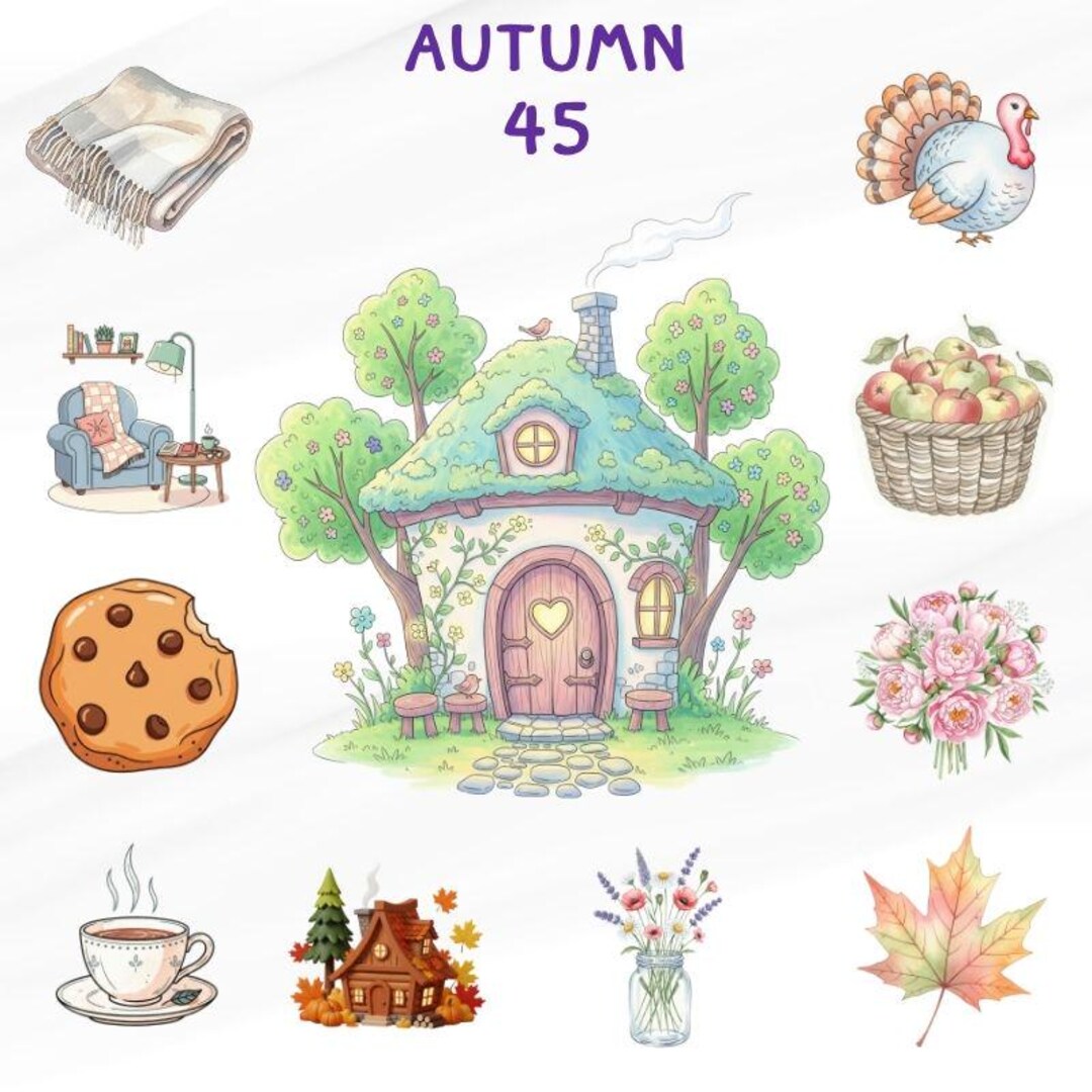 Autumn Clipart Bundle, Watercolor Fall Graphics (PNG, Commercial Use ...