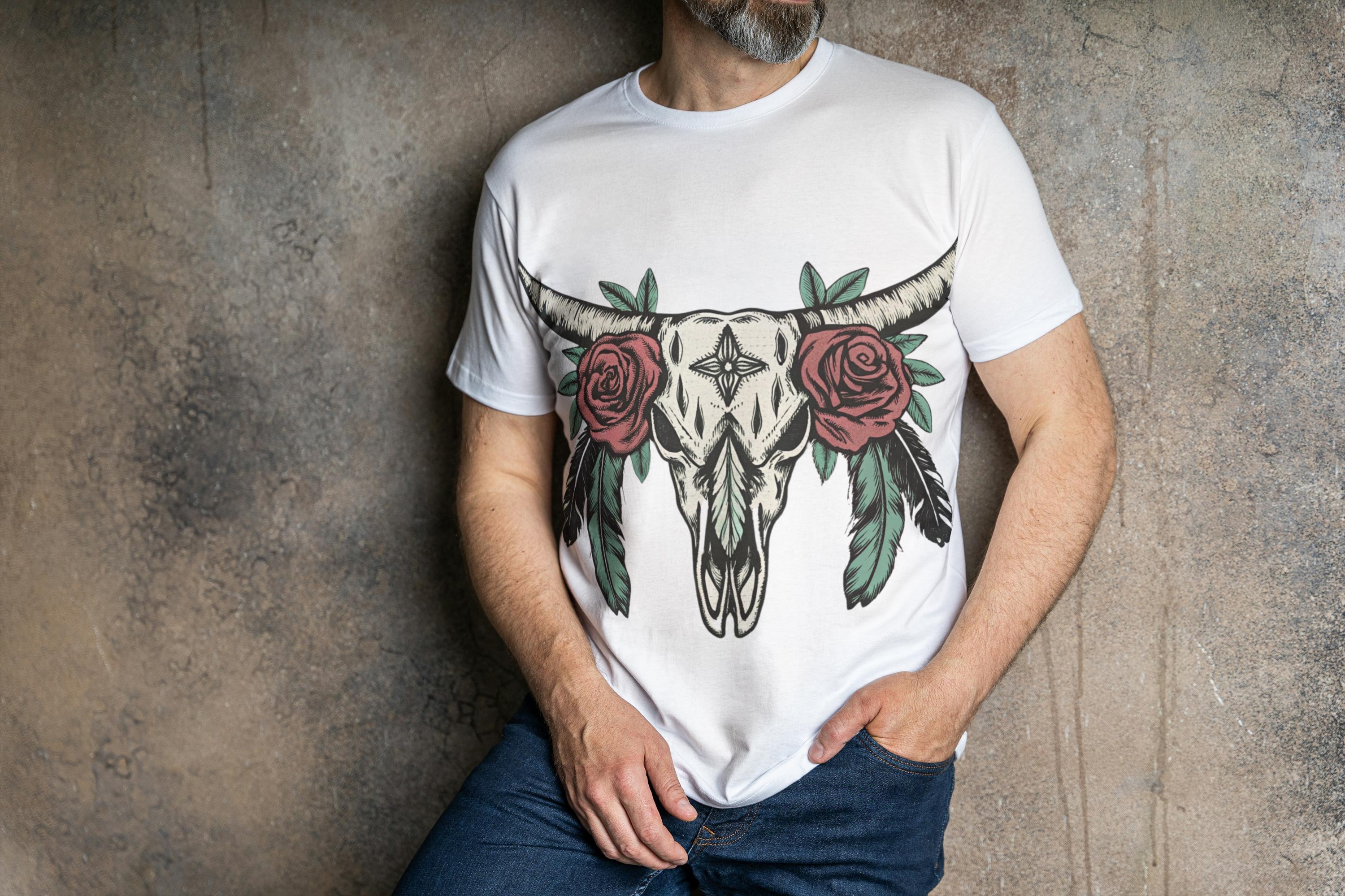 Boho Western Skull PNG, Vintage Cow Skull With Roses Clipart ...