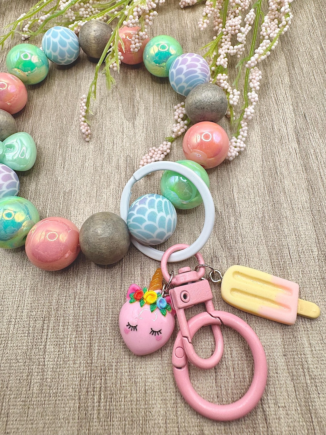Beaded Keychain Wristlet | Cute Kawaii Style Unicorn Keychain ...