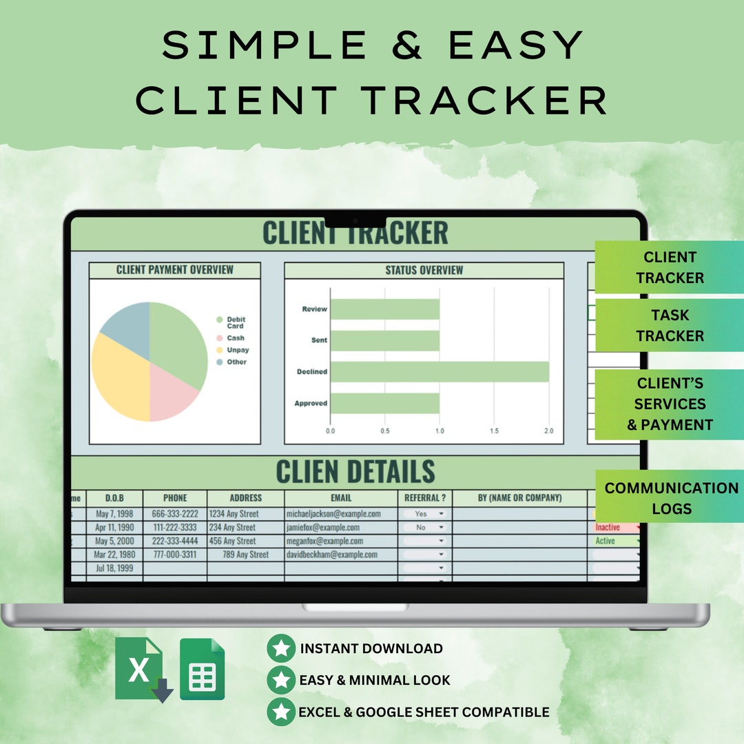 Client Tracker Spreadsheet for Small Business W/ Task Tracker Customer ...