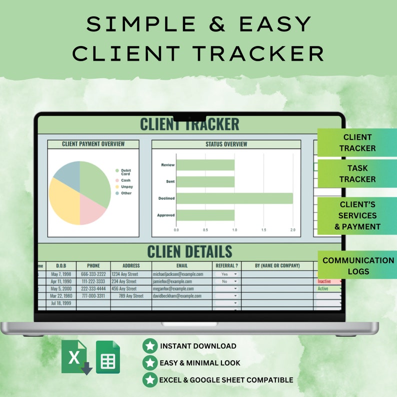 Client Tracker Spreadsheet for Small Business W/ Task Tracker Customer ...