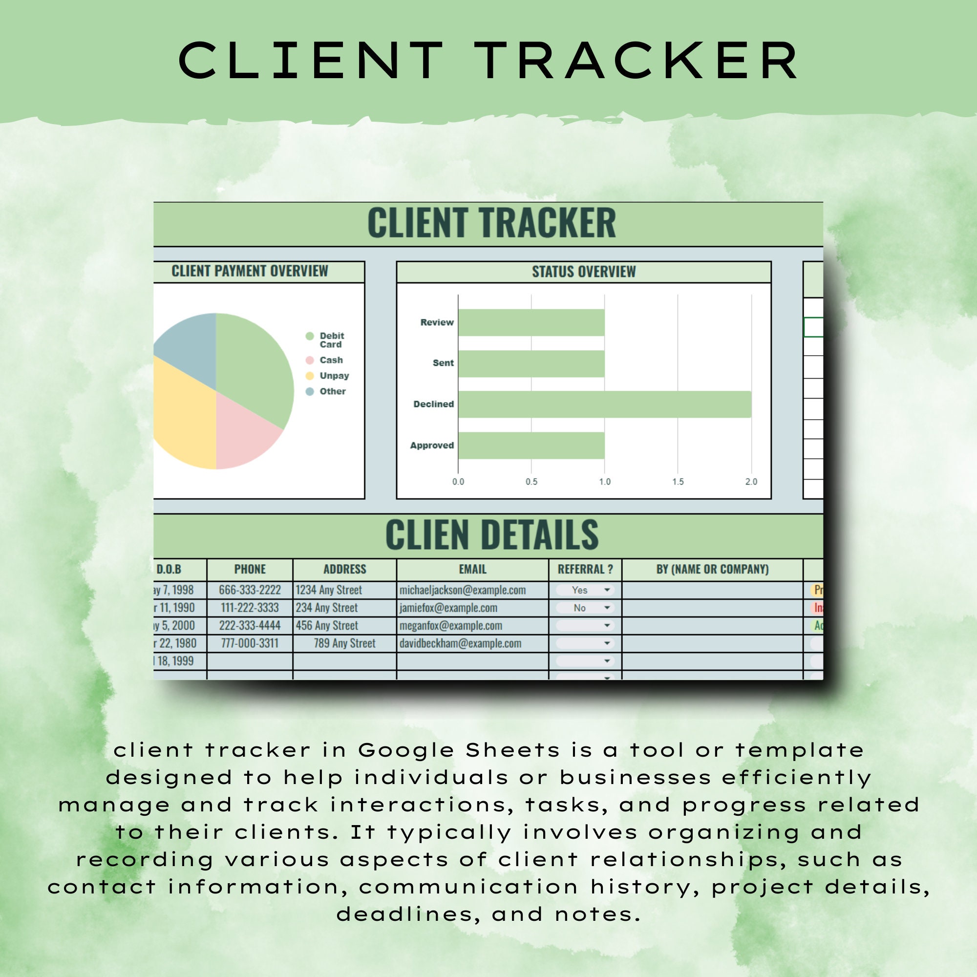 Client Tracker Spreadsheet for Small Business W/ Task Tracker Customer ...