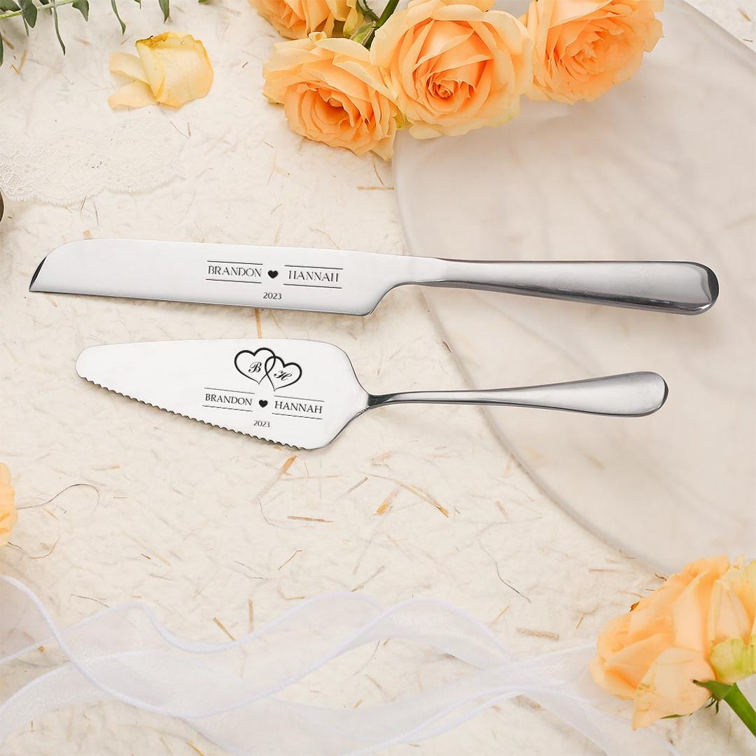 Engraved Cake Cutting Set, Personalized Cake Cutter Serving Set ...