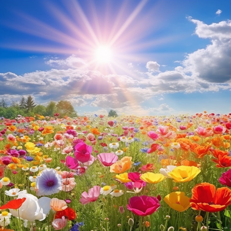 Digital Download. Beautiful Colourful Flowers in Sunshine. Modern Style ...