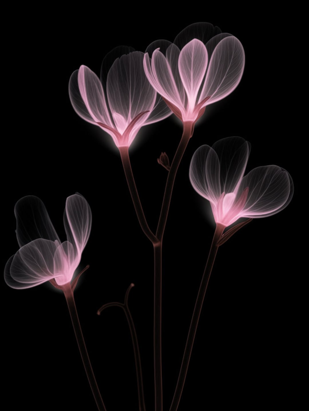 Digital Download. Beautiful Translucent Pink Flowers on Black. Modern ...