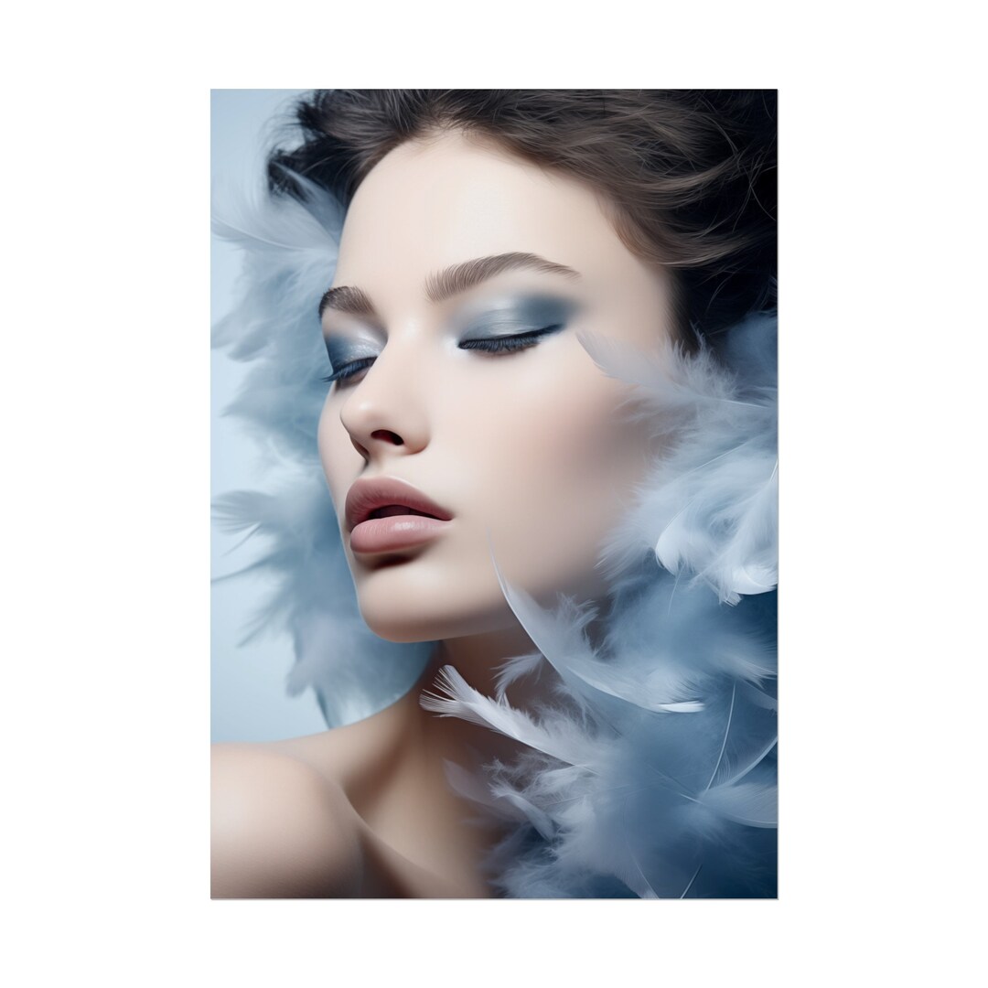 Woman in Blue Feathers. Print. Color. Colourful. Pretty. Wall Art ...