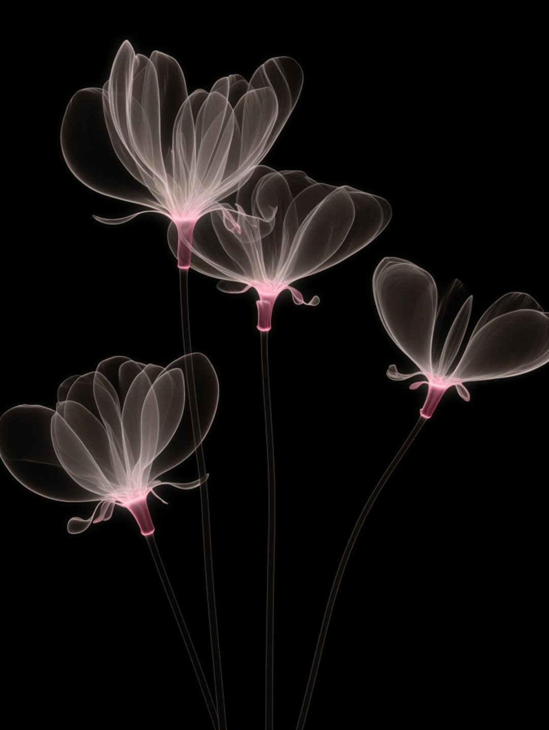 Digital Download. Beautiful Translucent Pink Flowers on Black. Modern ...