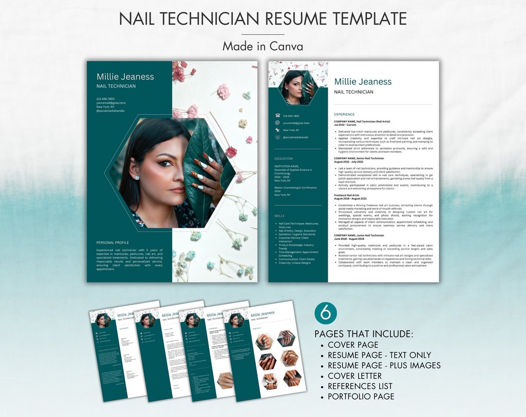 Nail Technician Resume Template, Nail Artist Resume Canva, Modern CV ...