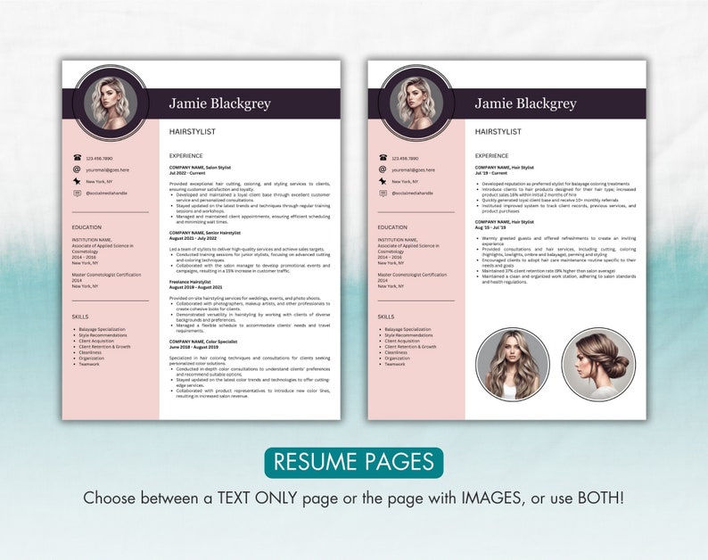 Hairstylist Resume Canva, Modern Canva Resume Template, Esthetician ...