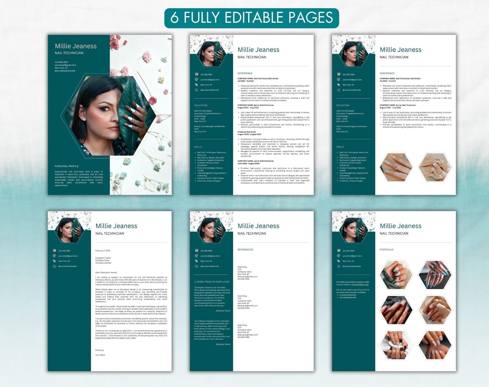 Nail Technician Resume Template, Nail Artist Resume Canva, Modern CV ...