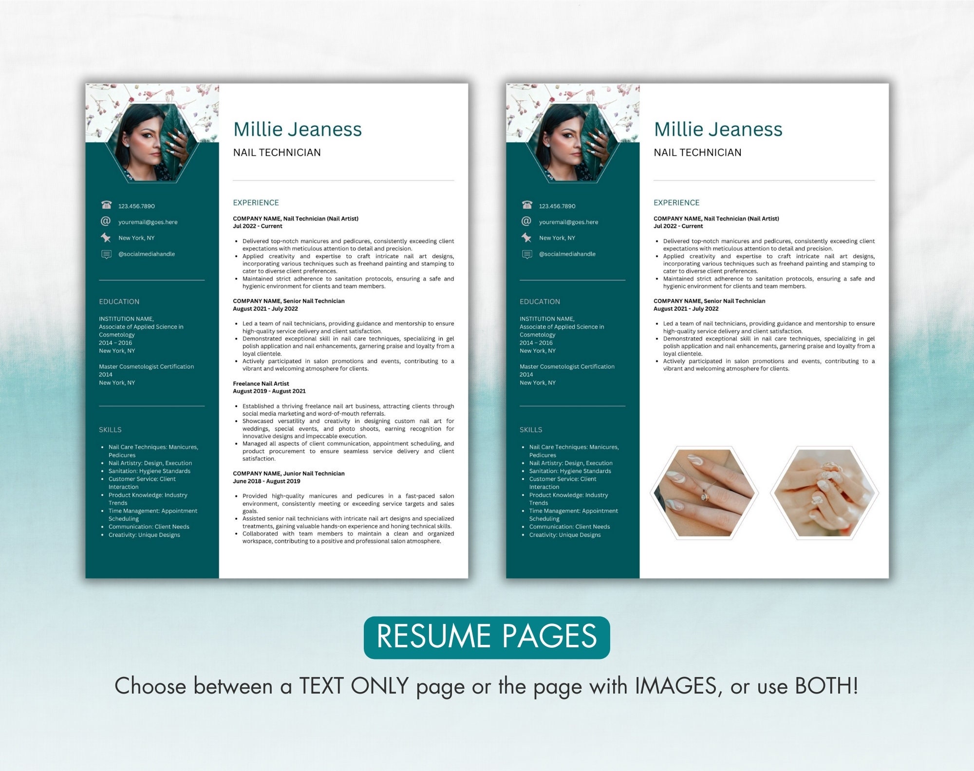 Nail Technician Resume Template, Nail Artist Resume Canva, Modern CV ...