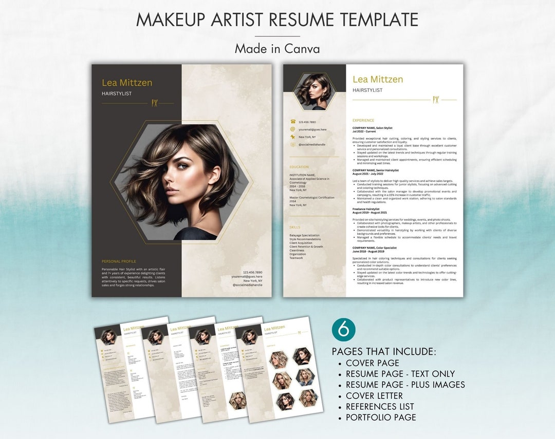 Hairstylist Resume Canva, Modern Canva Resume Template, Esthetician ...