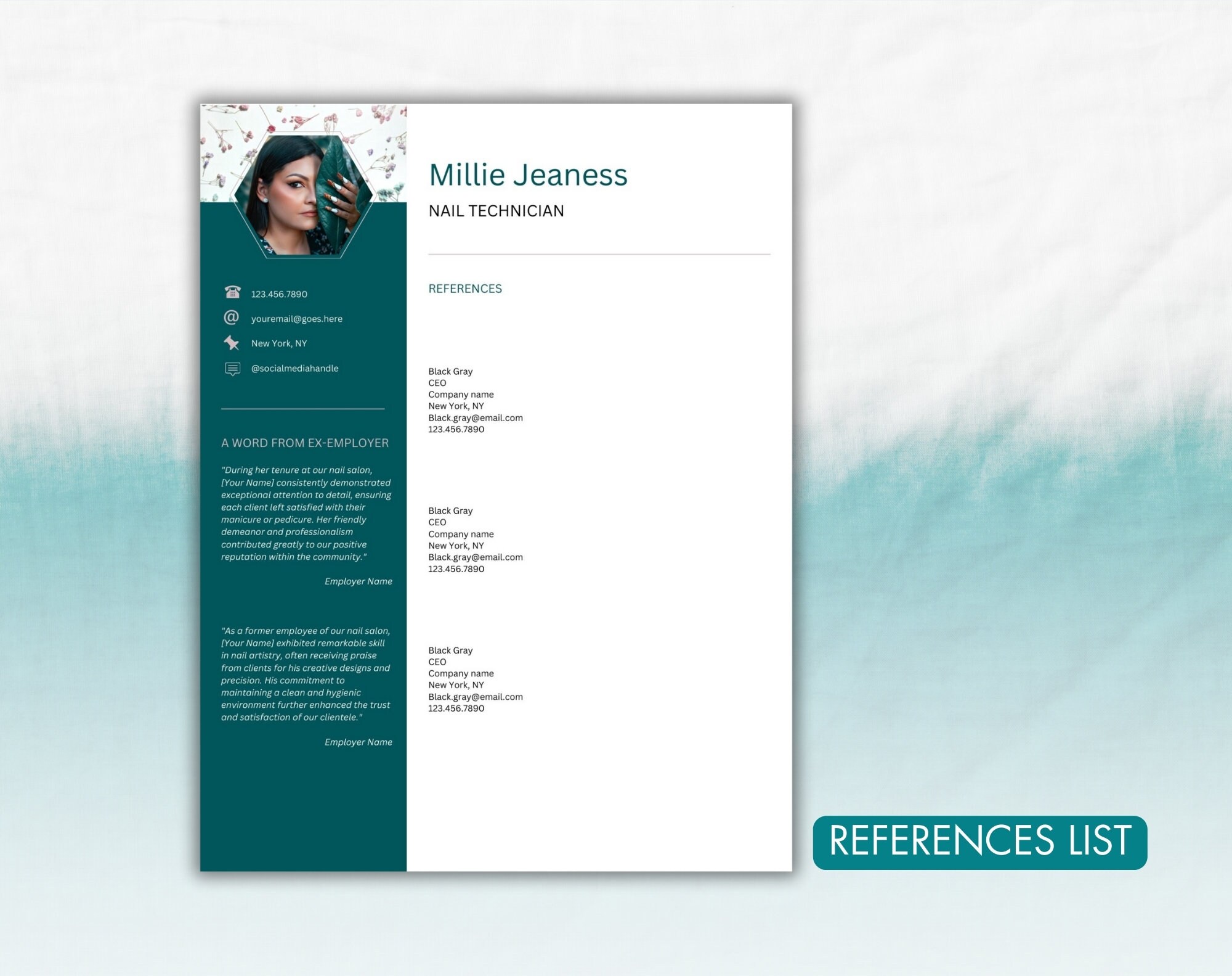 Nail Technician Resume Template, Nail Artist Resume Canva, Modern CV ...