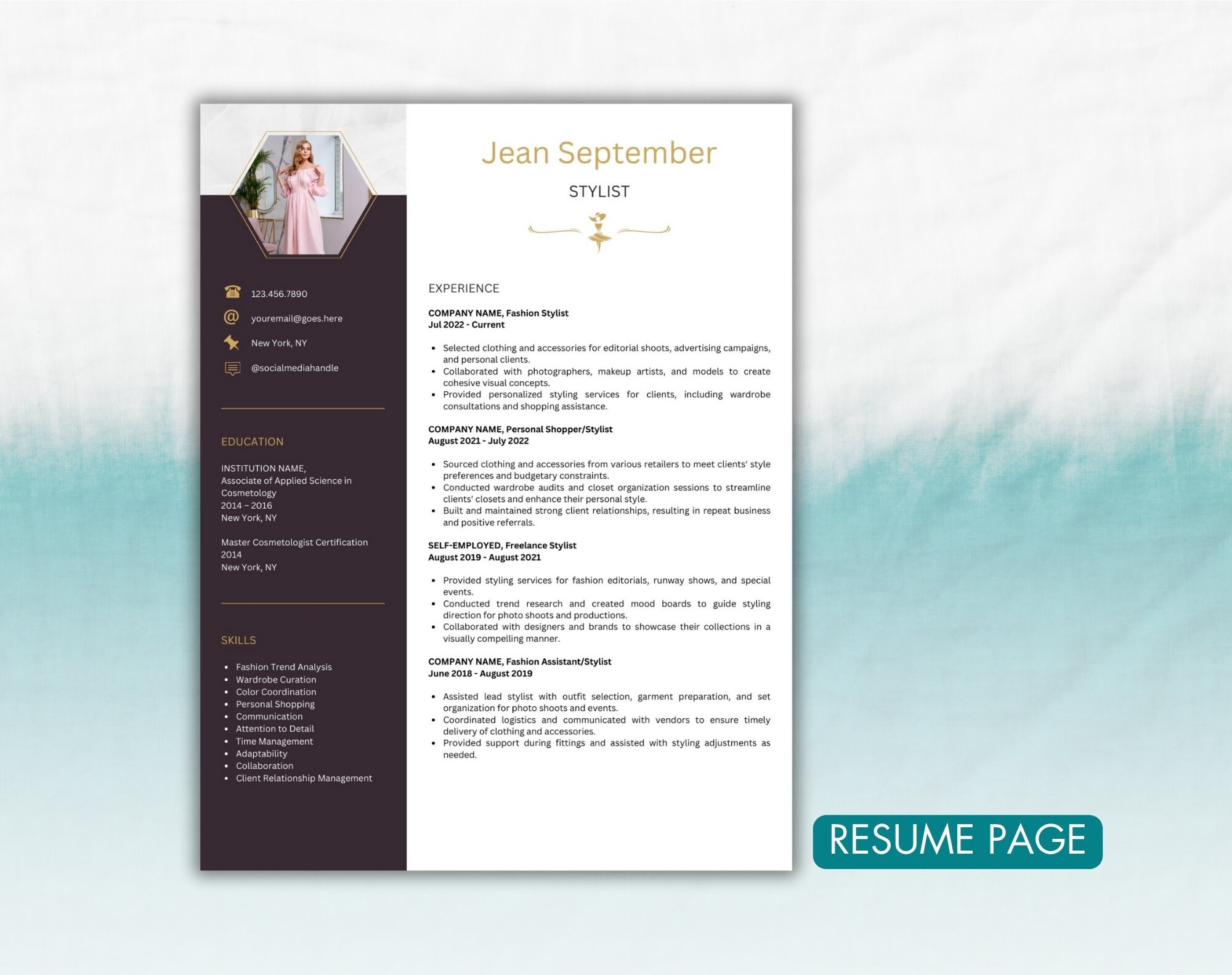 Stylist Resume Template Canva, Fashion Stylist Resume, Personal Stylist ...