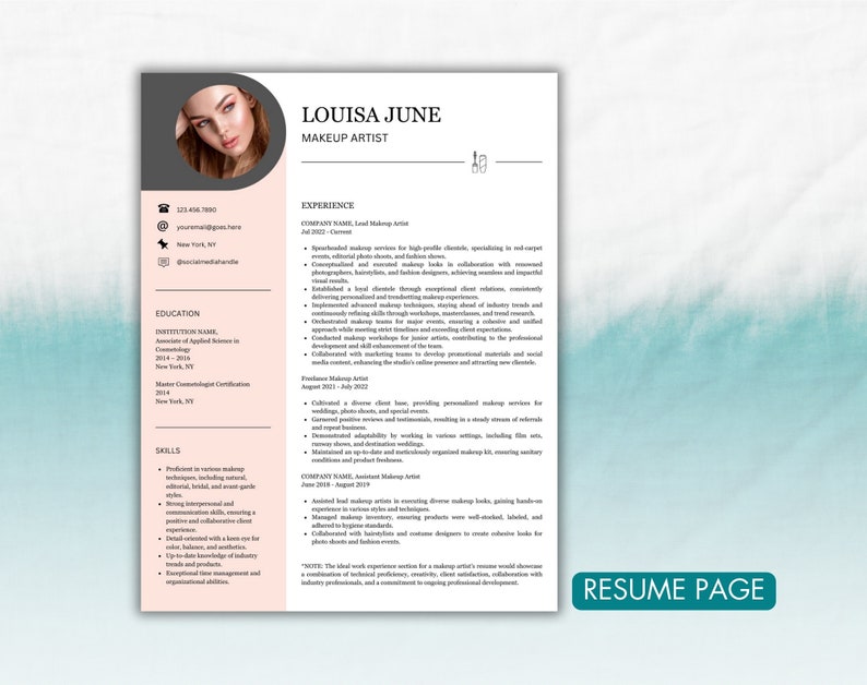 Makeup Artist Resume Canva, Modern Canva Resume Template, Esthetician Resume, Beauty Resume ...