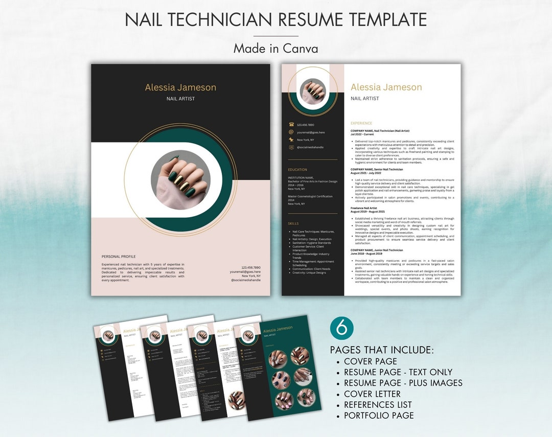 Nail Technician Resume Template, Nail Artist Resume Canva, Modern CV ...