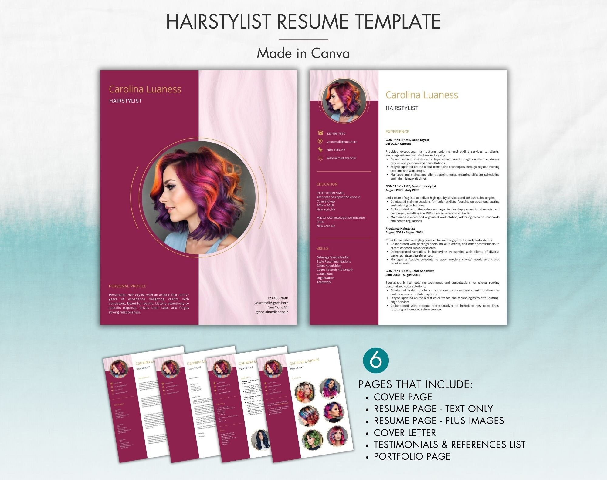 Hairstylist Resume Canva, Modern Canva Resume Template, Hairdresser CV ...