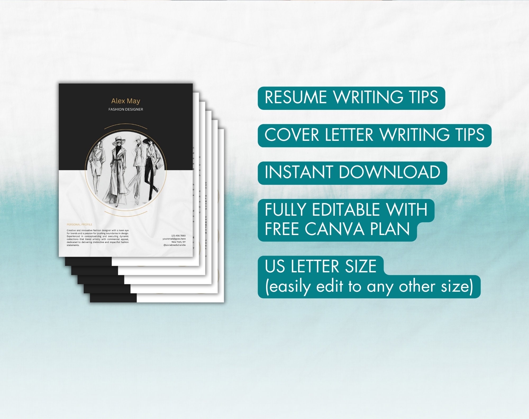 Fashion Designer Resume Template Canva, Fashion Stylist Resume Template ...