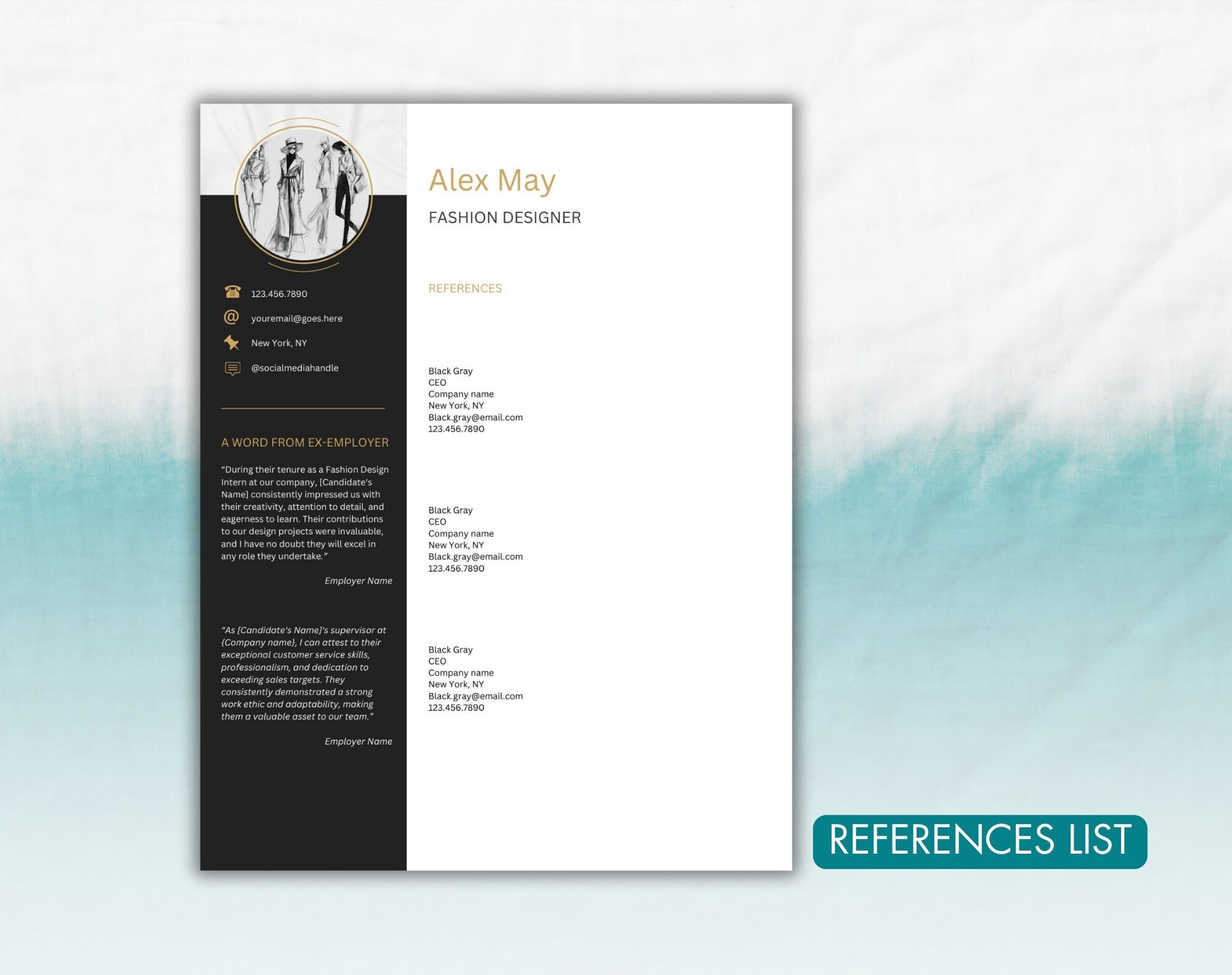 Fashion Designer Resume Template Canva, Fashion Stylist Resume Template ...