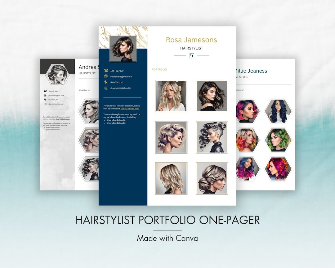 Hairstylist Portfolio Canva Template - One Pager, Printable, and ...