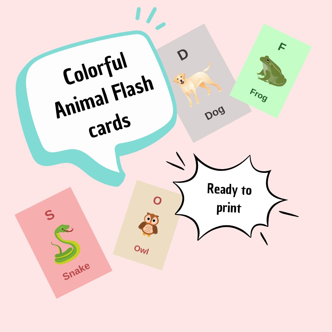 Colorful Animal A to Z Flashcards - Etsy