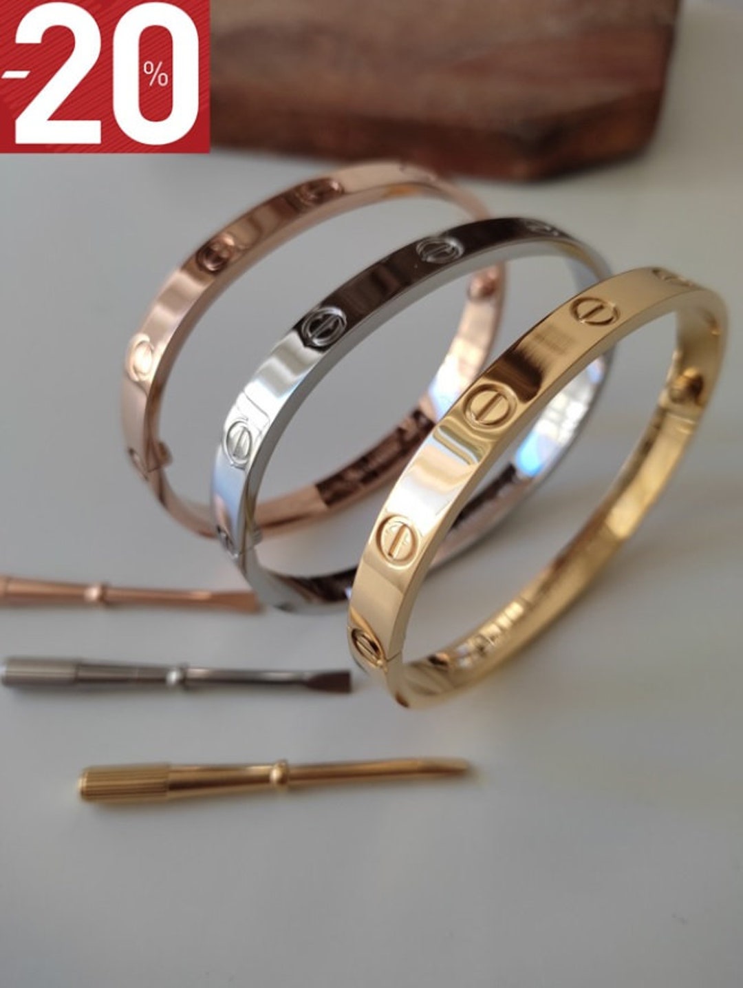 18K Gold Women Modern Cuff Bracelet, Stainless Gold Love Bracelet ...