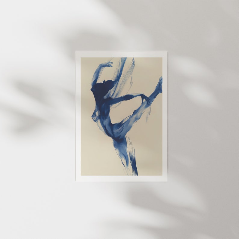 Blue Dancer Silhouette Wall Art Print Dynamic Dance Movement Poster ...