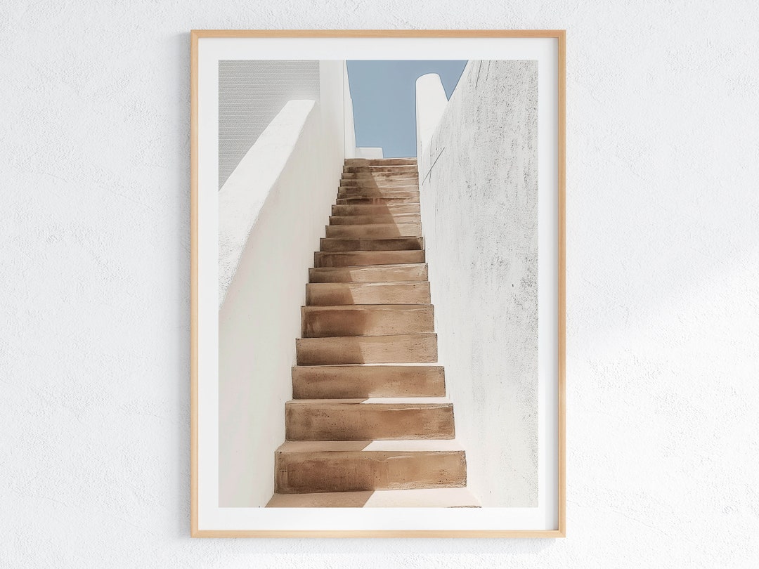 Santorini Greece Stairs Wall Art Print Greek Village, White Walls ...