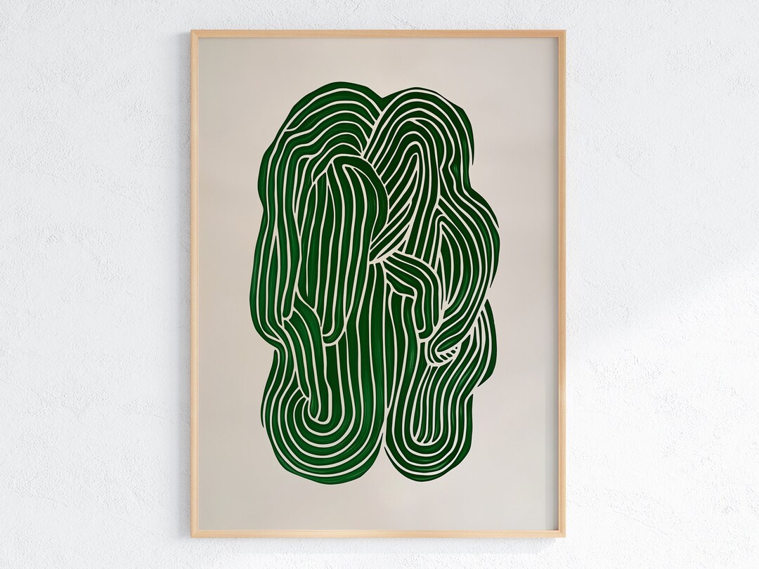 Green Abstract Line Art Print: Emerald Curvilinear Design (digital ...