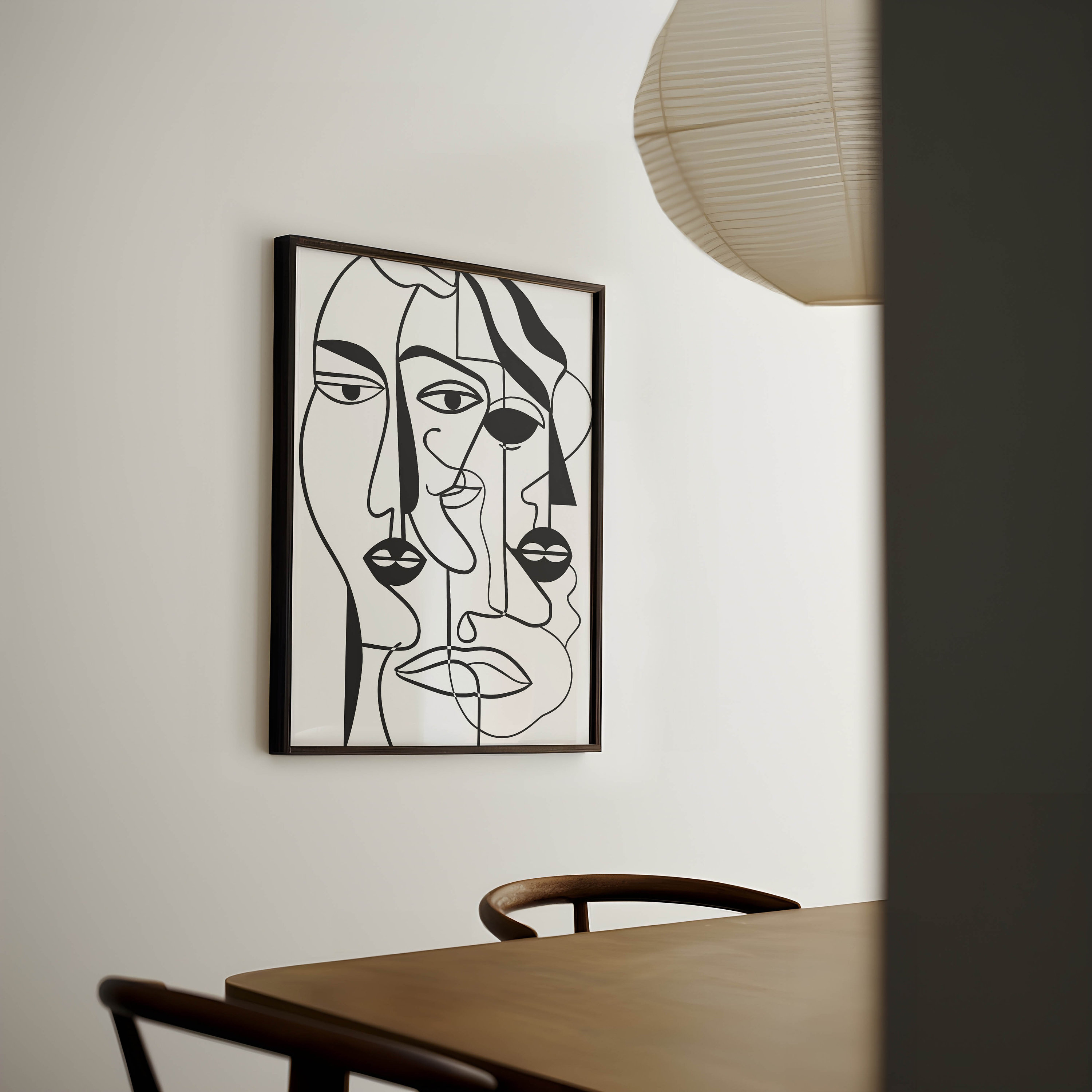 Picasso-inspired Line Art Faces - Minimalist Black White Cubist Wall ...