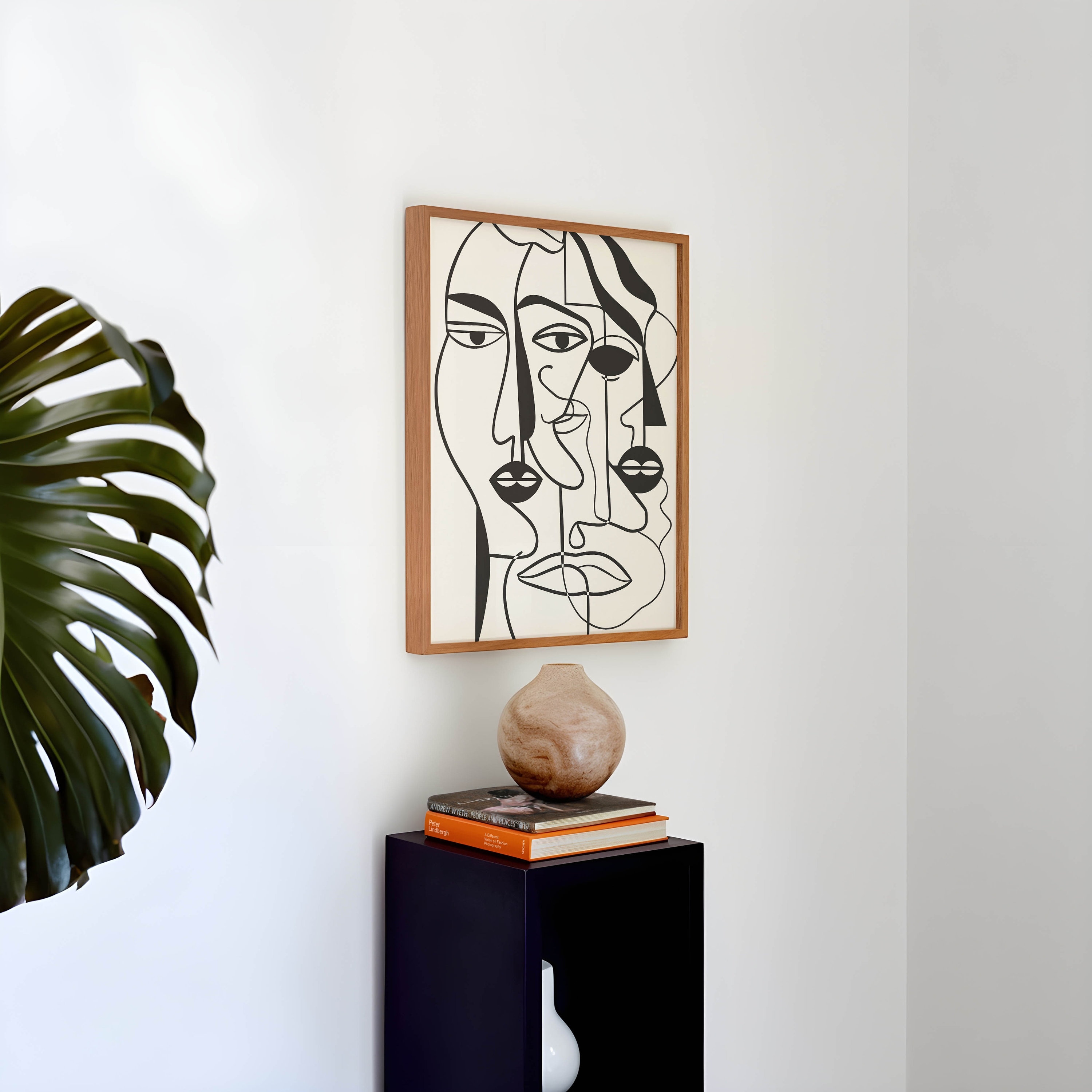 Picasso-inspired Line Art Faces - Minimalist Black White Cubist Wall ...