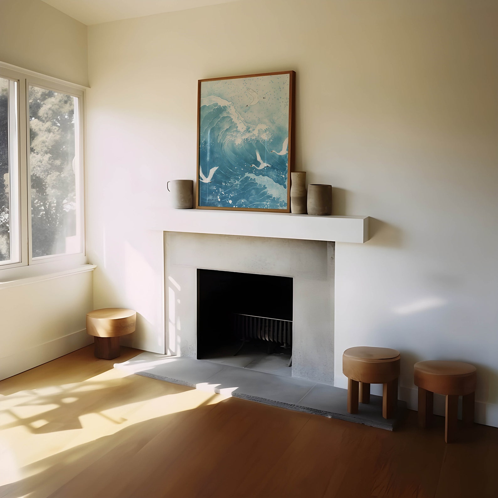 Japanese Ocean Wave and Seagull Wall Art – Coastal Watercolor Printable ...