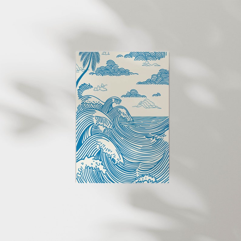 Japanese Wave Art Print - Traditional Woodblock Style Poster Ocean Wave ...
