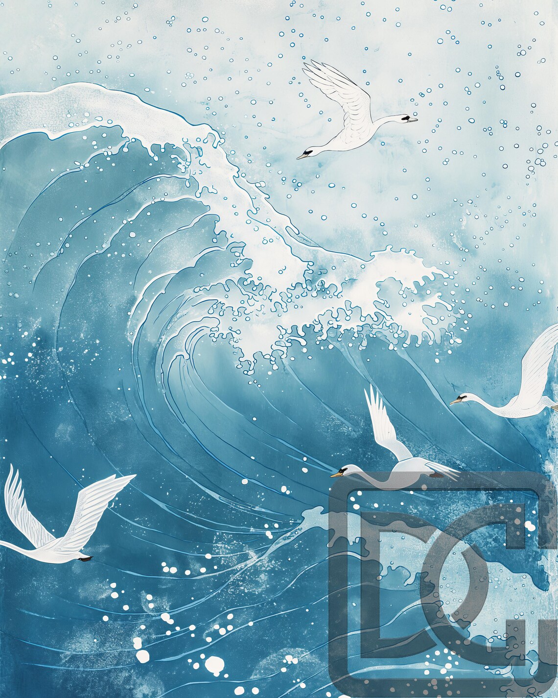Japanese Ocean Wave and Seagull Wall Art – Coastal Watercolor Printable ...