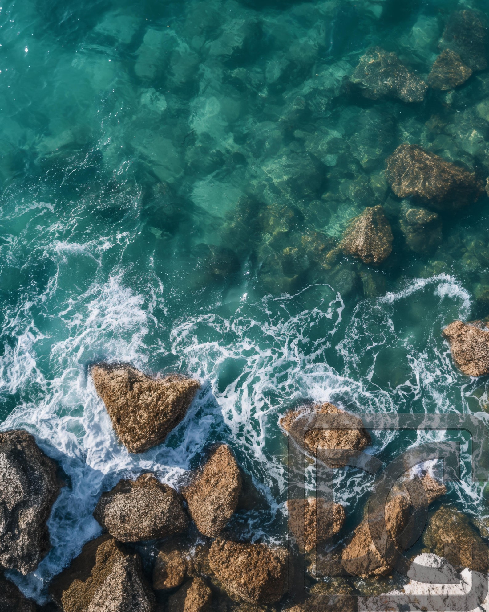 Coastal Aerial Sea Rocks Print - Coastal Rocks, Aerial Ocean Waves ...