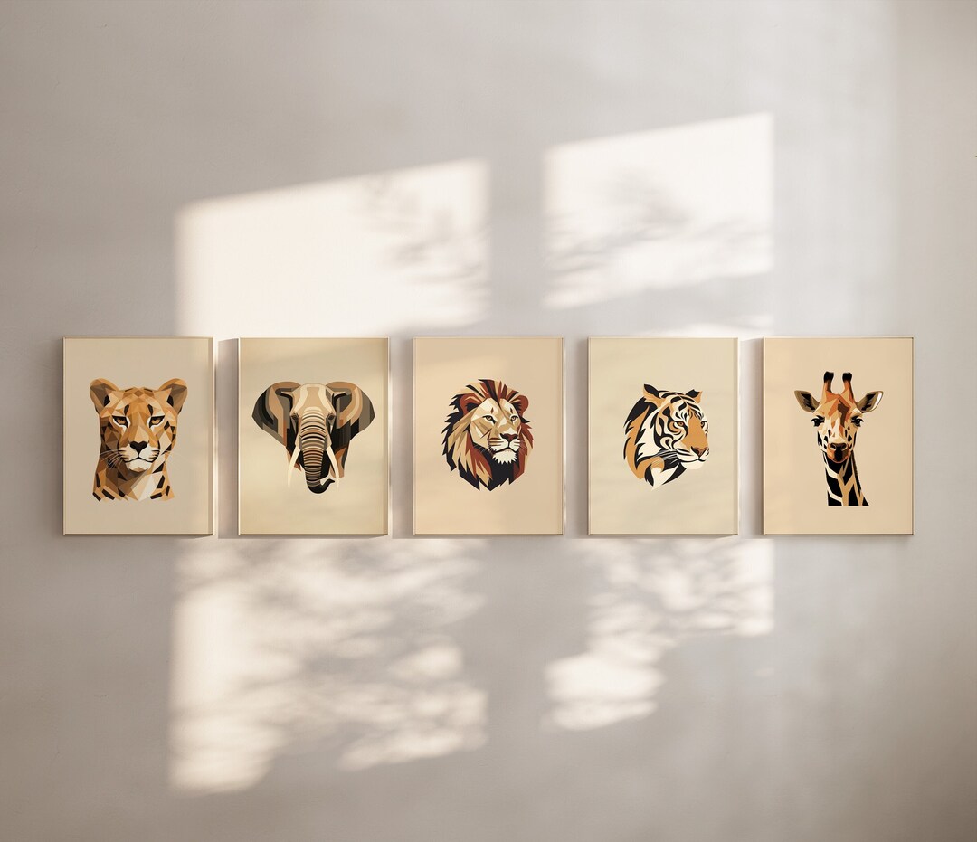 Geometric Safari Animal Prints: Nursery Decor Art (set of 5) (digital ...