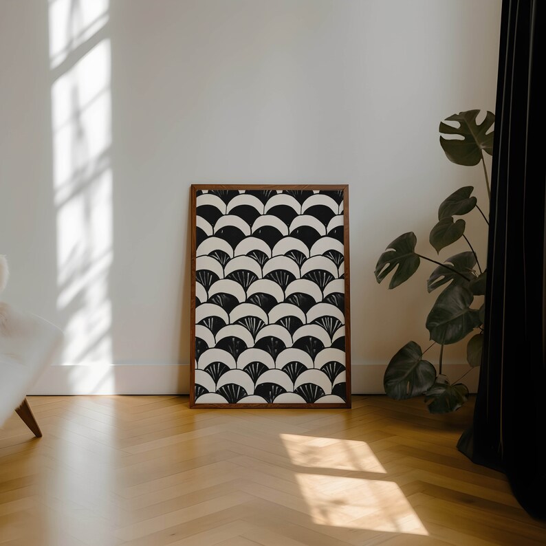 Art Deco Fan Art Print: Black & Cream Geometric Pattern (digital ...