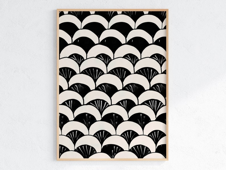 Art Deco Fan Art Print: Black & Cream Geometric Pattern (digital ...