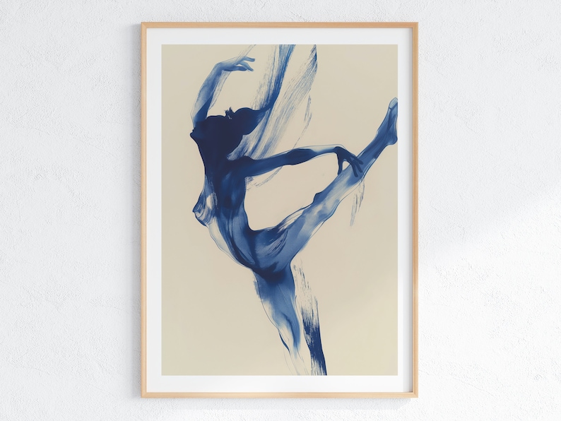 Blue Dancer Silhouette Wall Art Print - Dynamic Dance Movement Poster ...