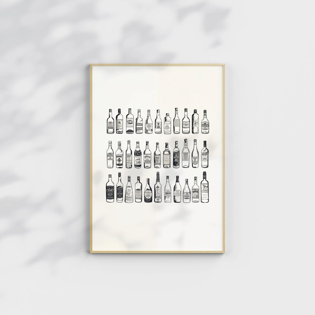 Alcohol Bottle Wall Art Print- Bar Cart Decor Liquor Bottles Poster ...