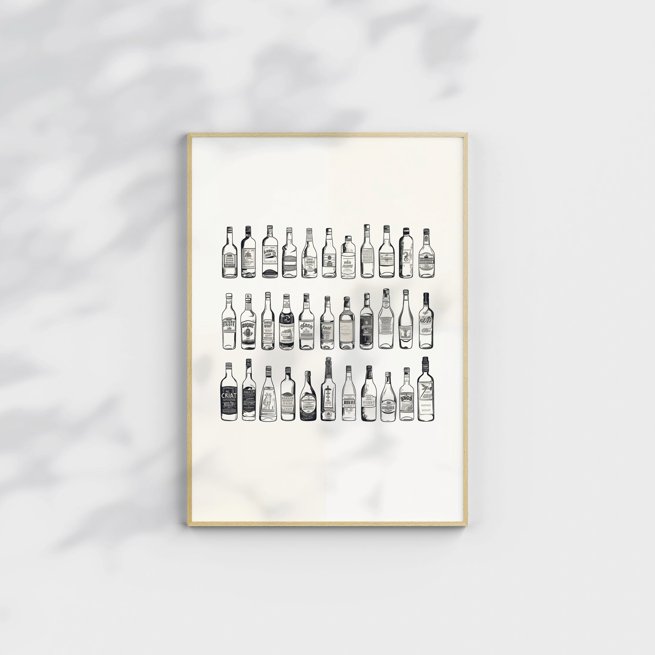 Alcohol Bottle Wall Art Print- Bar Cart Decor Liquor Bottles Poster ...