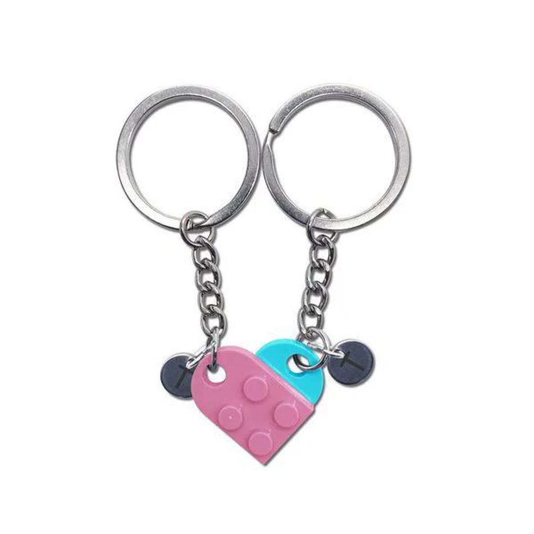 Personalized Lego Heart Keyring, Matching Keychains, Heart Keychain Set ...