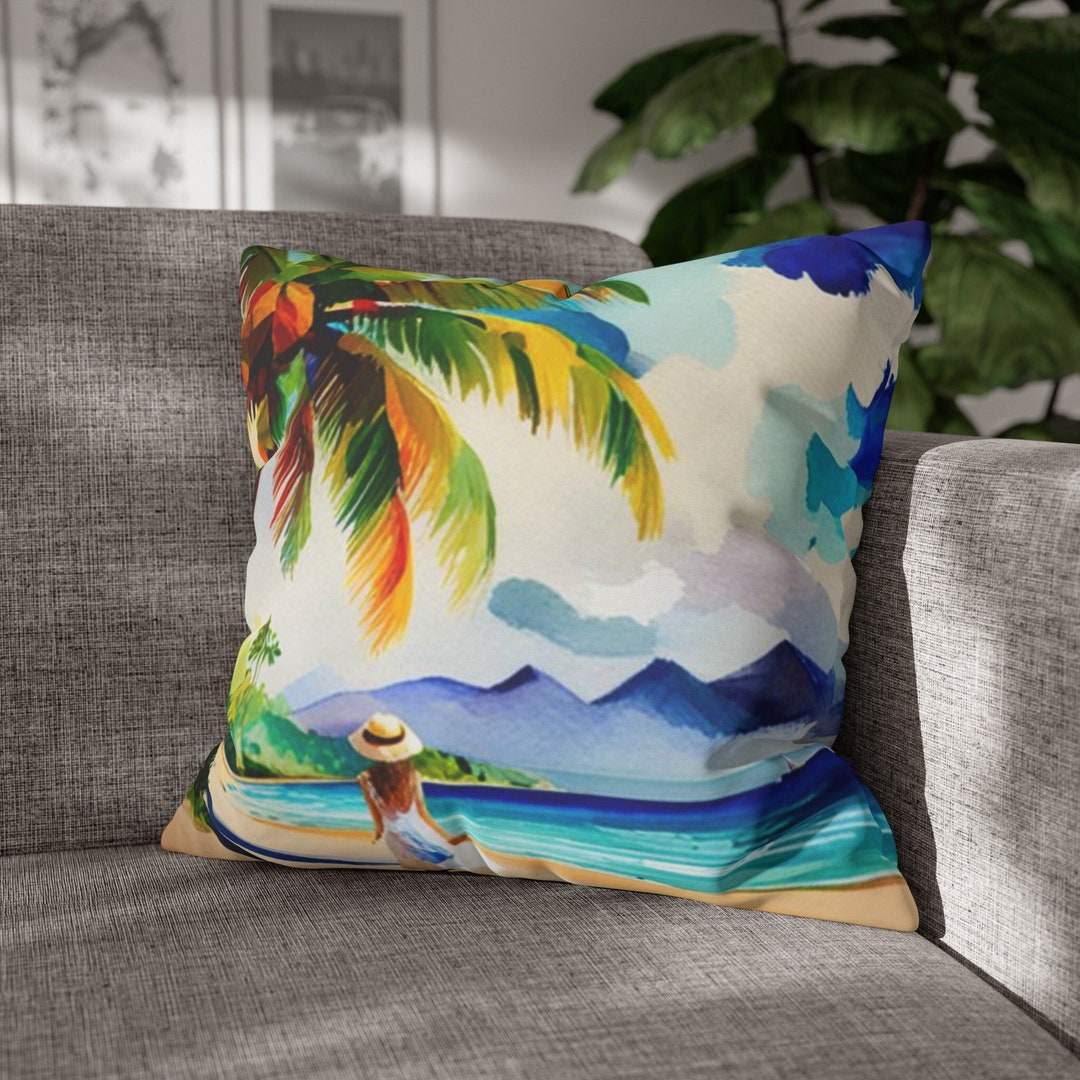 Tropical Beach-themed Square Poly Canvas Pillowcase - Etsy